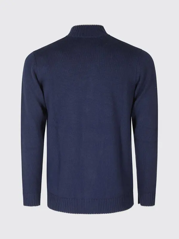Eleventy High Neck Wool Cardigan With Ribbed Trims - Blue