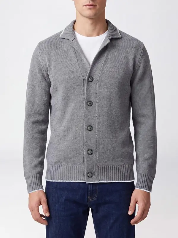Eleventy High Neck Wool Cardigan With Ribbed Trims - Grey