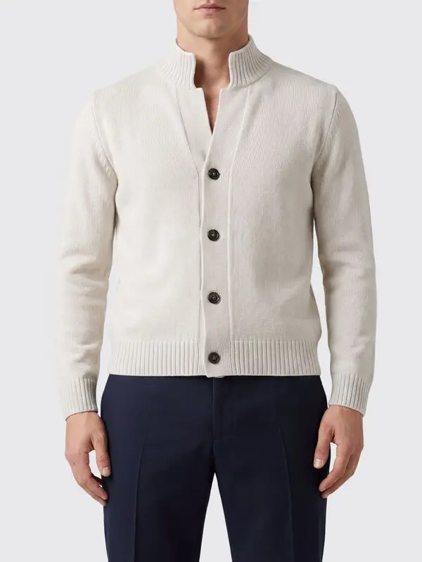 Eleventy High Neck Wool Cardigan With Ribbed Trims