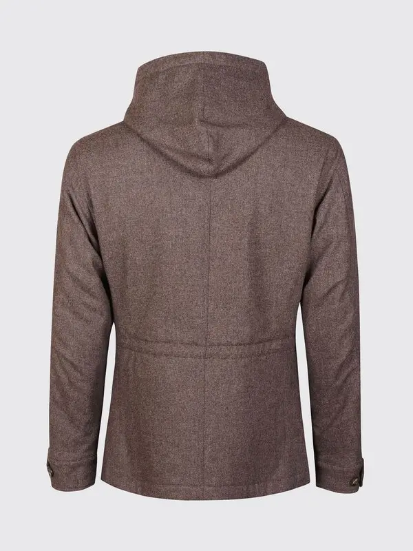 Eleventy Hooded Jacket In Wool And Cashmere Blend With Flap Utility Pockets - Dark