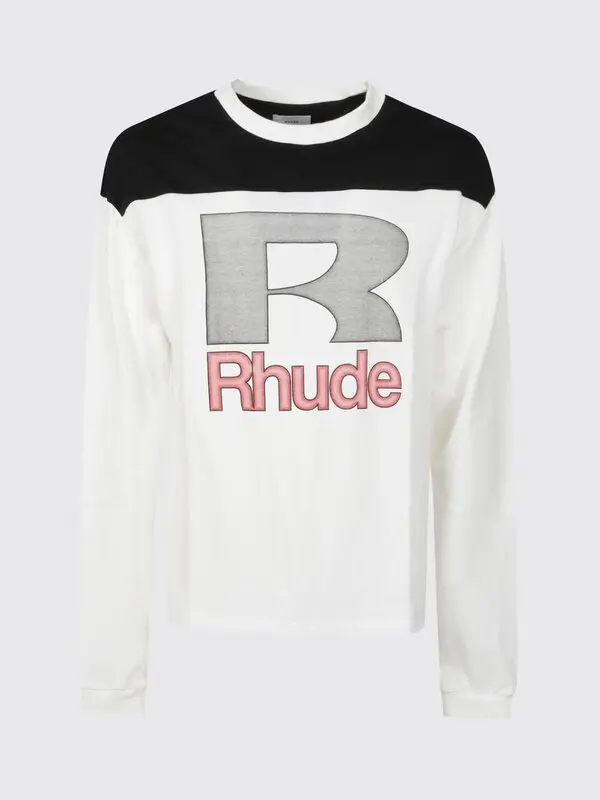 Rhude Long-sleeved Cotton T-shirt With Contrast Logo Print - White