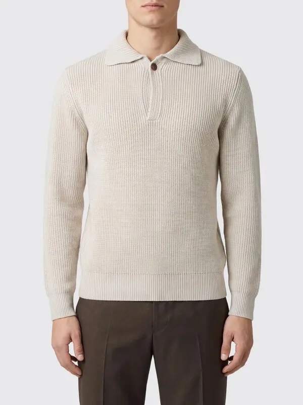 BALLANTYNE Slim Fit Long-sleeved Wool Polo Shirt - Grey