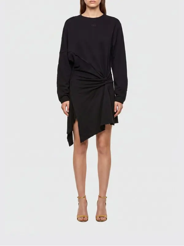 DIESEL® Asymmetrical Mini Dress In Cotton Blend With Draped Waist And Oval D Logo - Black