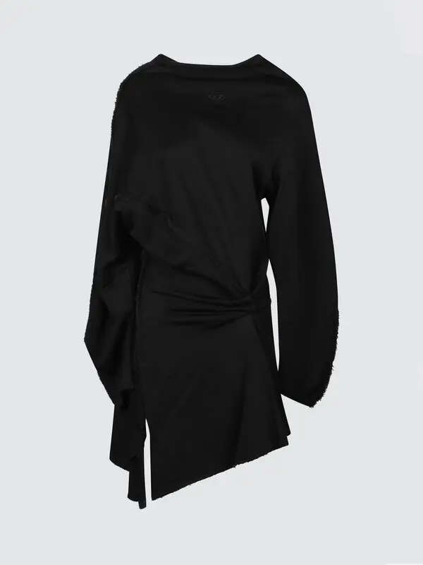 DIESEL® Asymmetrical Mini Dress In Cotton Blend With Draped Waist And Oval D Logo - Black
