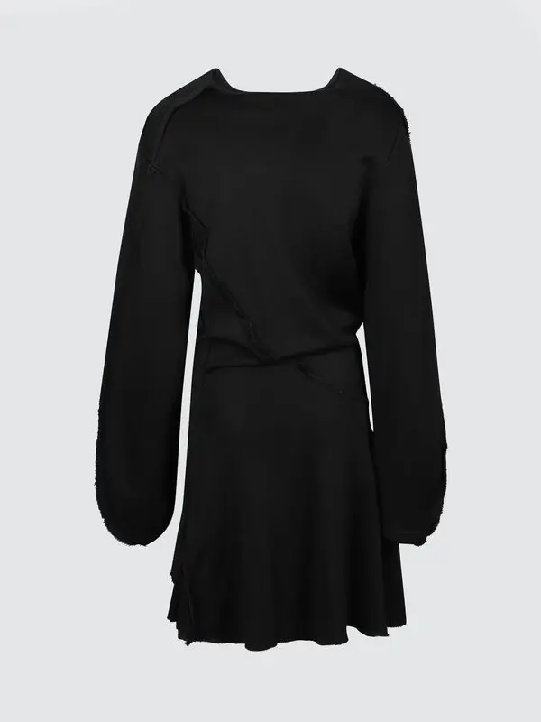 DIESEL® Asymmetrical Mini Dress In Cotton Blend With Draped Waist And Oval D Logo - Black