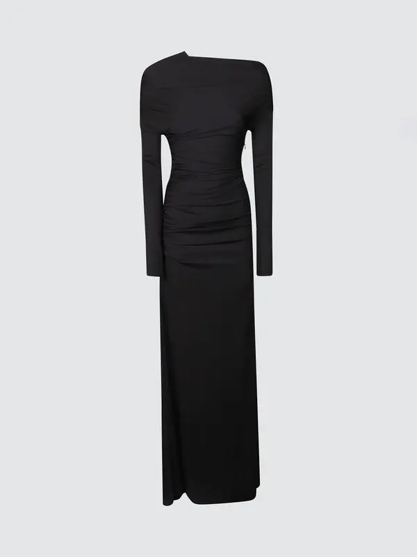 Victoria Beckham Draped Sheath Long Dress With A Straight Neckline