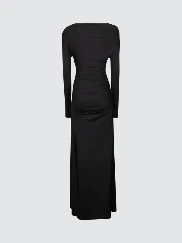 Victoria Beckham Draped Sheath Long Dress With A Straight Neckline