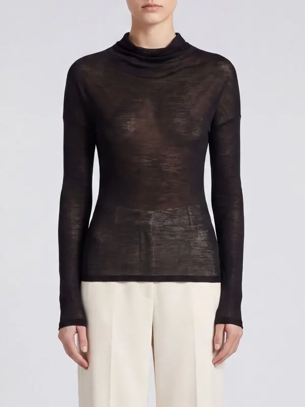 Victoria Beckham Sheer Wool-blend High-neck Top With Draped Neckline