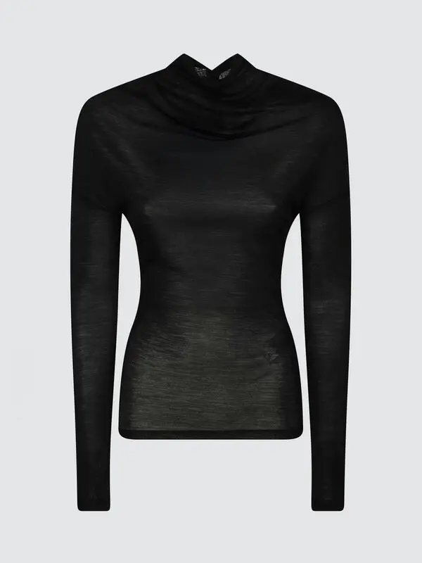 Victoria Beckham Sheer Wool-blend High-neck Top With Draped Neckline