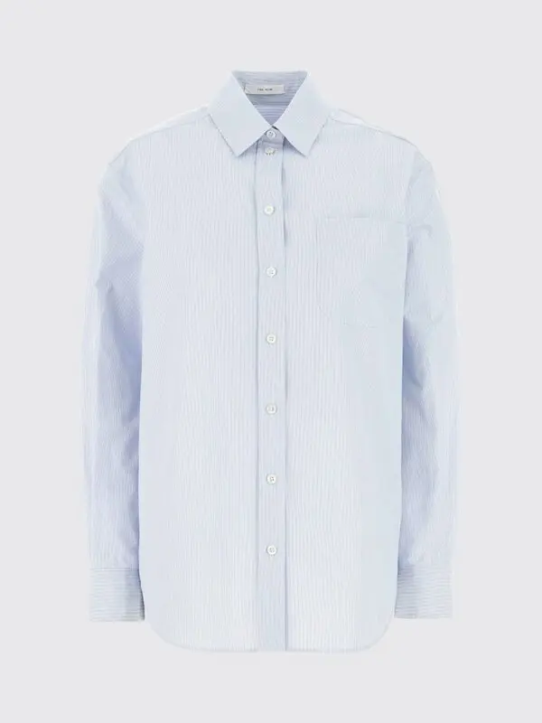THE ROW Striped Cotton Shirt With French Collar And Patch Pocket - White