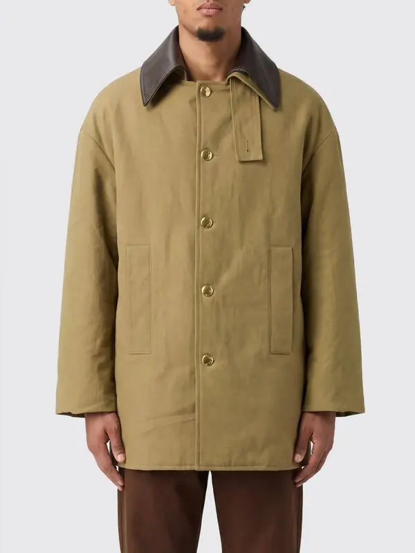 Balenciaga Cotton Jacket With Leather Collar And Dropped Shoulders - Beige