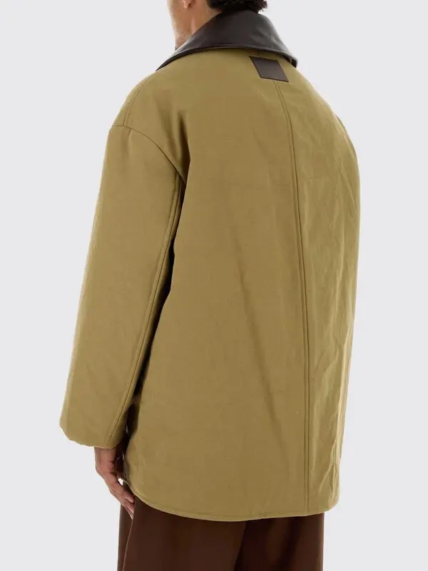 Balenciaga Cotton Jacket With Leather Collar And Dropped Shoulders - Beige