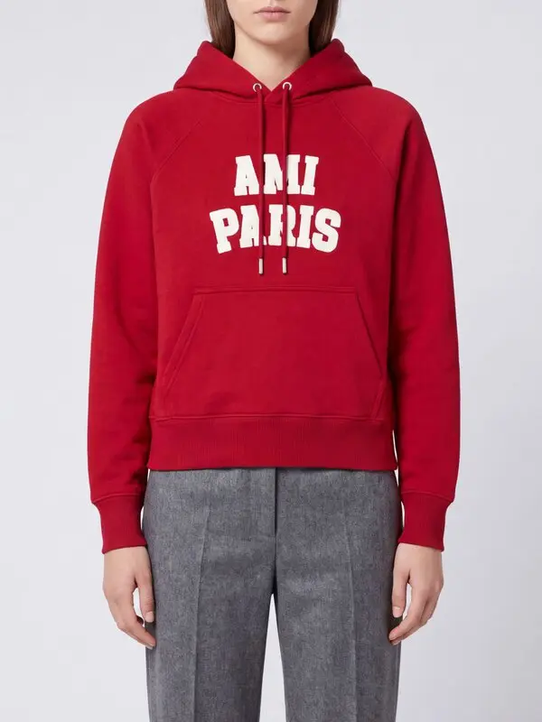 AMI Paris Cotton Hoodie With Kangaroo Pocket