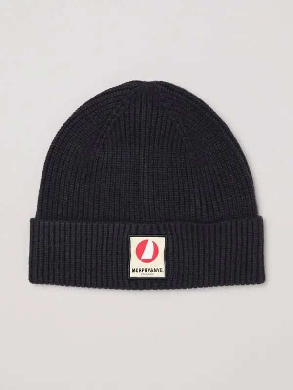 MURPHY&NYE Cotton Beanie Hat With A Turn-up Cuff And Logo Patch - Blue