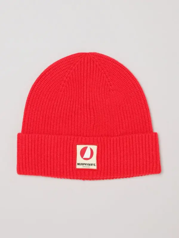 MURPHY&NYE Cotton Beanie Hat With A Turn-up Cuff And Logo Patch - Red