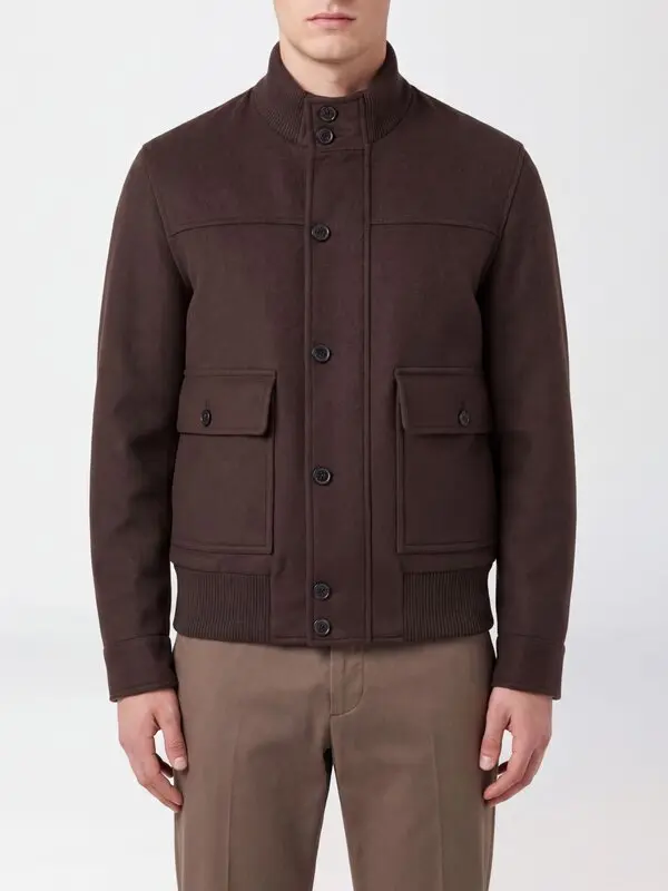 LARDINI Wool And Cashmere Blend Bomber Jacket With A High Collar - Dark