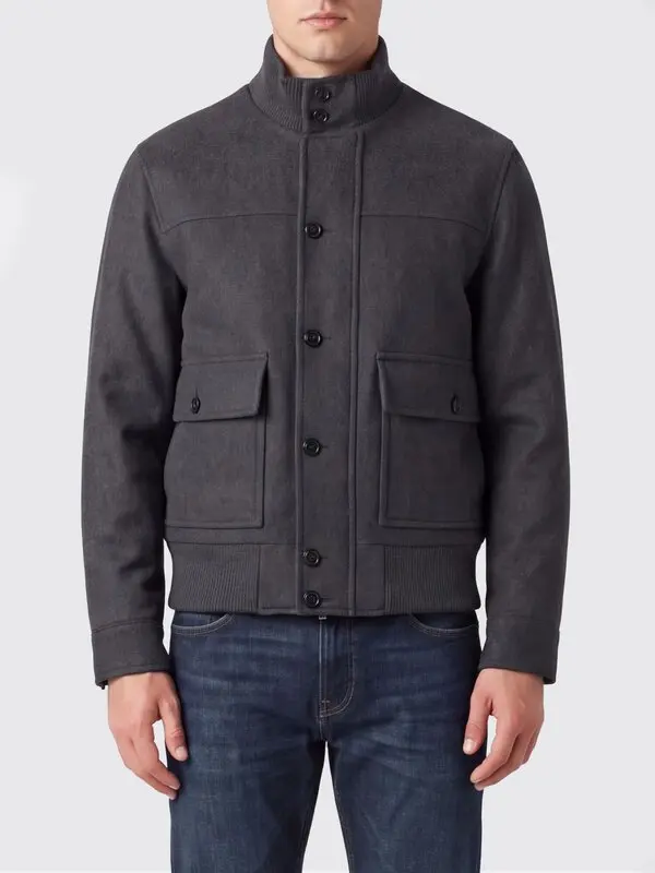 LARDINI Wool And Cashmere Blend Bomber Jacket With A High Collar - Grey