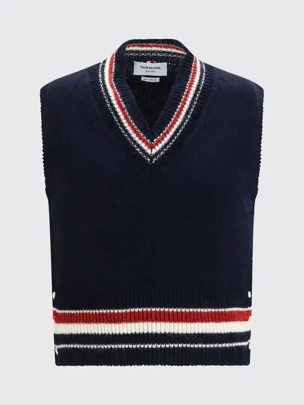 Thom Browne Striped Graphic V-neck Wool Blend Knitted Vest
