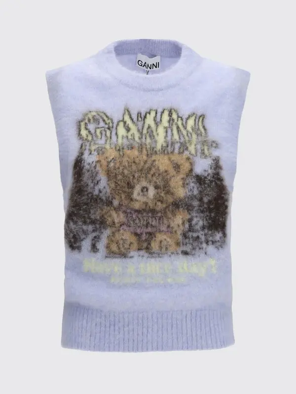 GANNI Alpaca Blend Knitted Vest With Jacquard Graffiti Print