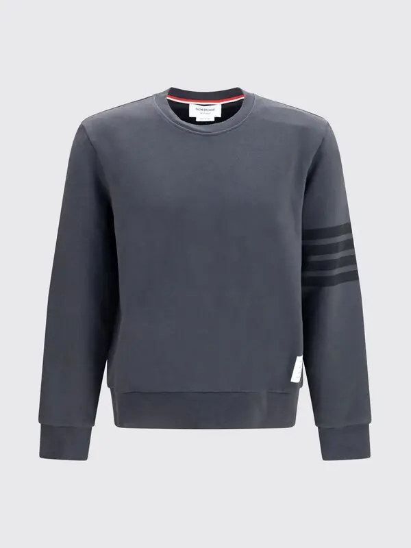 Thom Browne Crewneck Cotton Sweatshirt With Contrast 4-bar Detail - Black