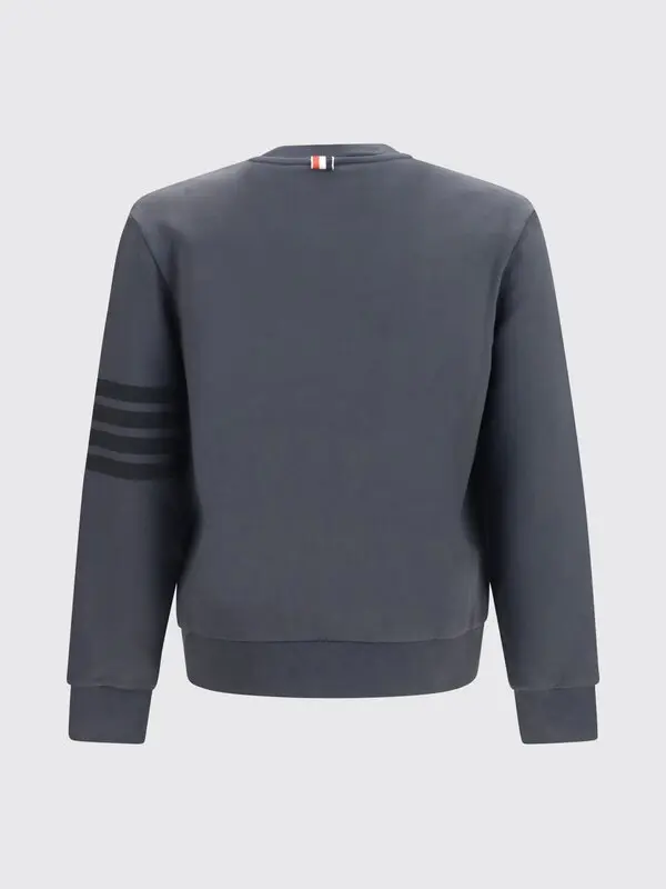 Thom Browne Crewneck Cotton Sweatshirt With Contrast 4-bar Detail - Black