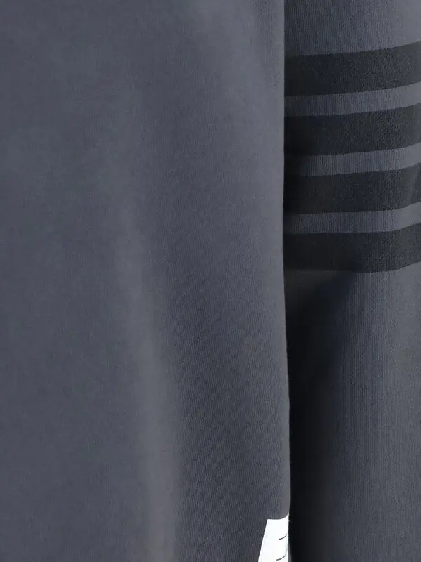 Thom Browne Crewneck Cotton Sweatshirt With Contrast 4-bar Detail - Black