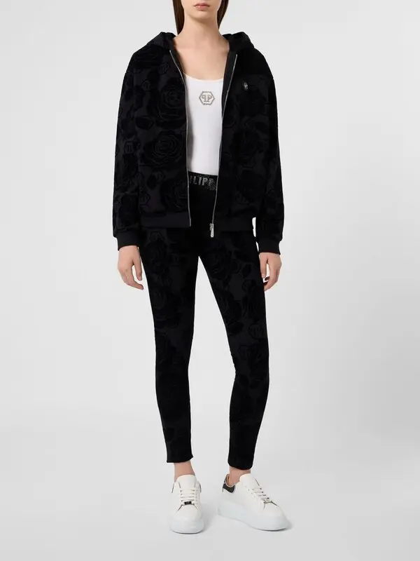 Philipp Plein Hooded Zip-up Sweatshirt With Floral And Monogram Print
