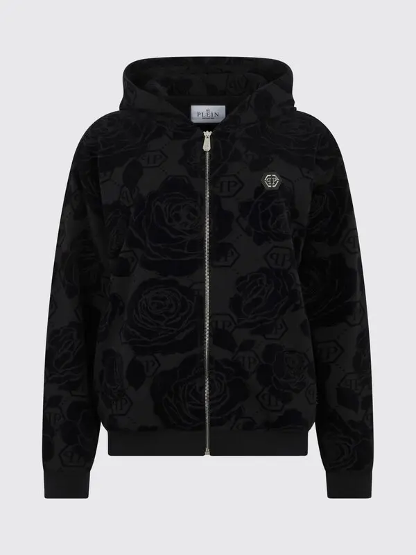 Philipp Plein Hooded Zip-up Sweatshirt With Floral And Monogram Print