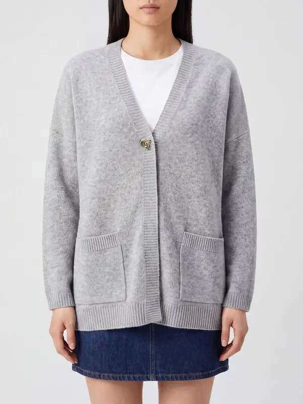 Fabiana Filippi Pure Cashmere Cardigan With Knot Charm And Patch Pockets - Grey