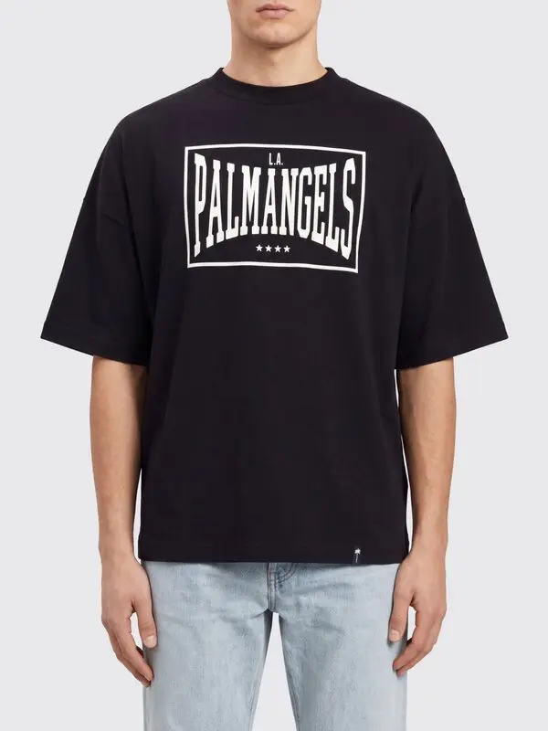 Palm Angels Contrast Front Logo Print Cotton Crewneck T-shirt - Black