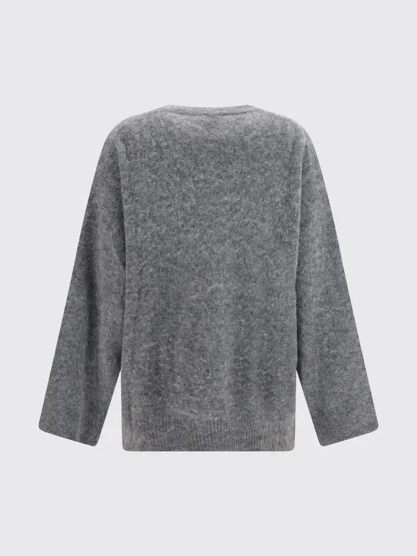 GANNI Crewneck Sweater In An Alpaca Blend With A Contrasting Graphic Jacquard Logo - Grey