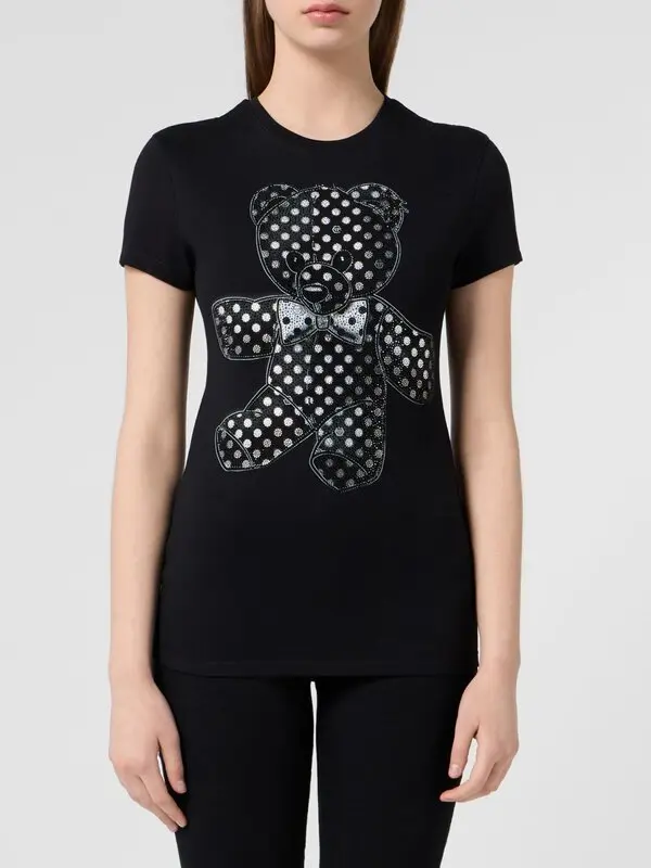 Philipp Plein Slim Fit T-shirt With Teddy Bear Print And Crystal Logo
