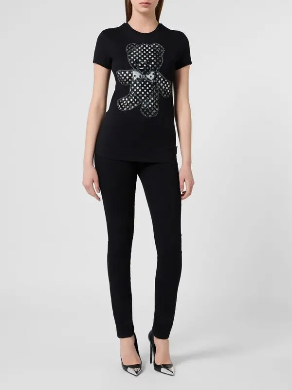 Philipp Plein Slim Fit T-shirt With Teddy Bear Print And Crystal Logo