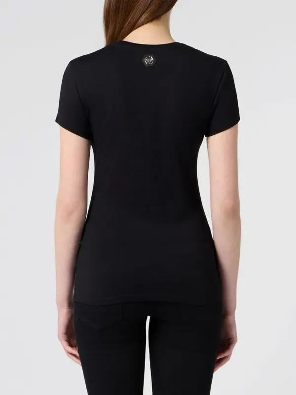 Philipp Plein Slim Fit T-shirt In Cotton With Rhinestone Teddy Bear Logo
