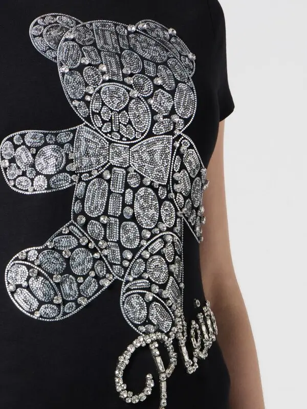 Philipp Plein Slim Fit T-shirt In Cotton With Rhinestone Teddy Bear Logo