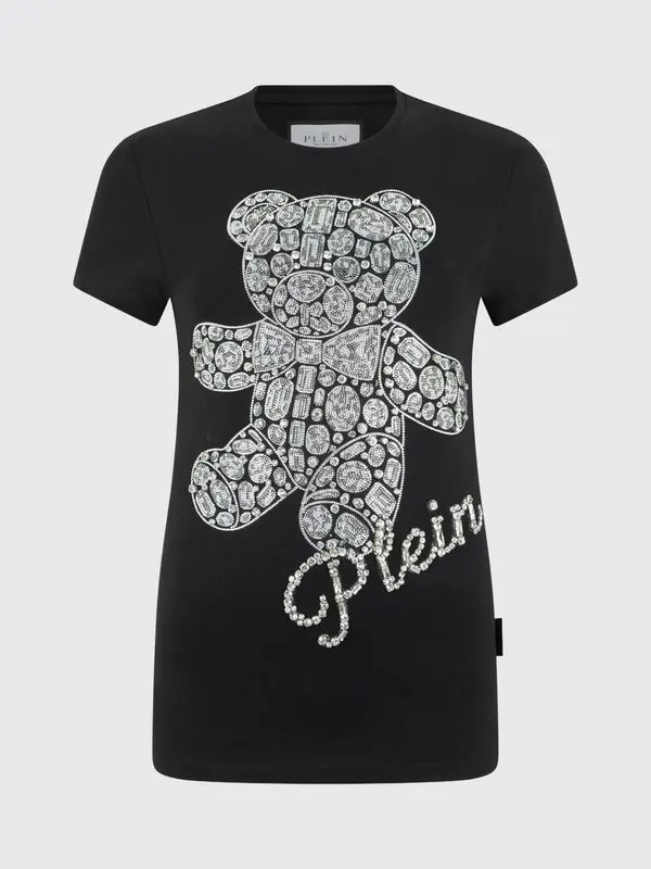 Philipp Plein Slim Fit T-shirt In Cotton With Rhinestone Teddy Bear Logo