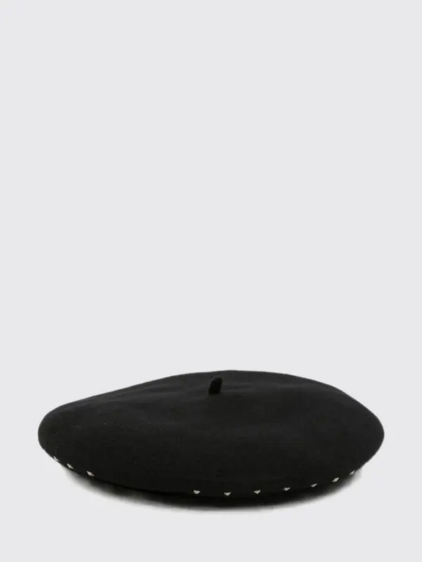 Emporio Armani Wool Beret With Embroidery And Studs - Black