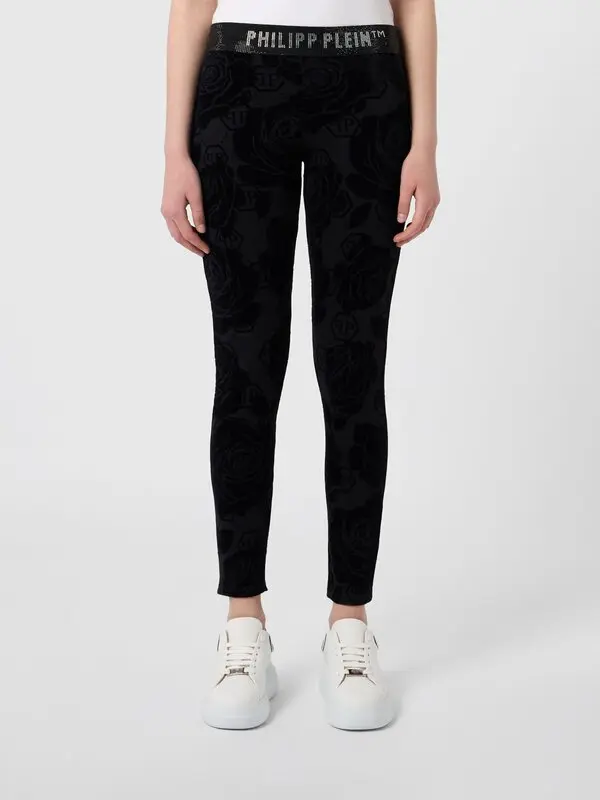 Philipp Plein Skinny Leggings With Floral Embroidery And Rhinestone Details