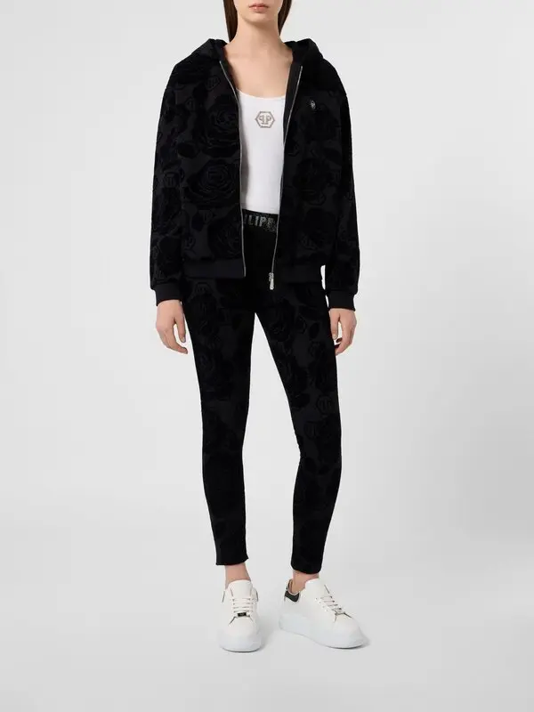 Philipp Plein Skinny Leggings With Floral Embroidery And Rhinestone Details