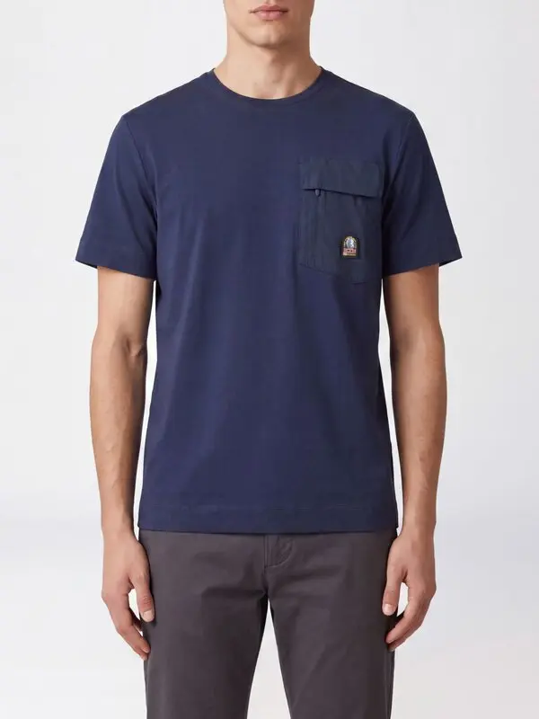 PARAJUMPERS Crewneck Cotton T-shirt With Zipped Patch Pocket - Navy