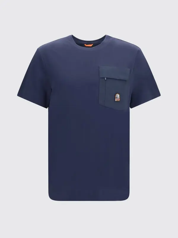 PARAJUMPERS Crewneck Cotton T-shirt With Zipped Patch Pocket - Navy
