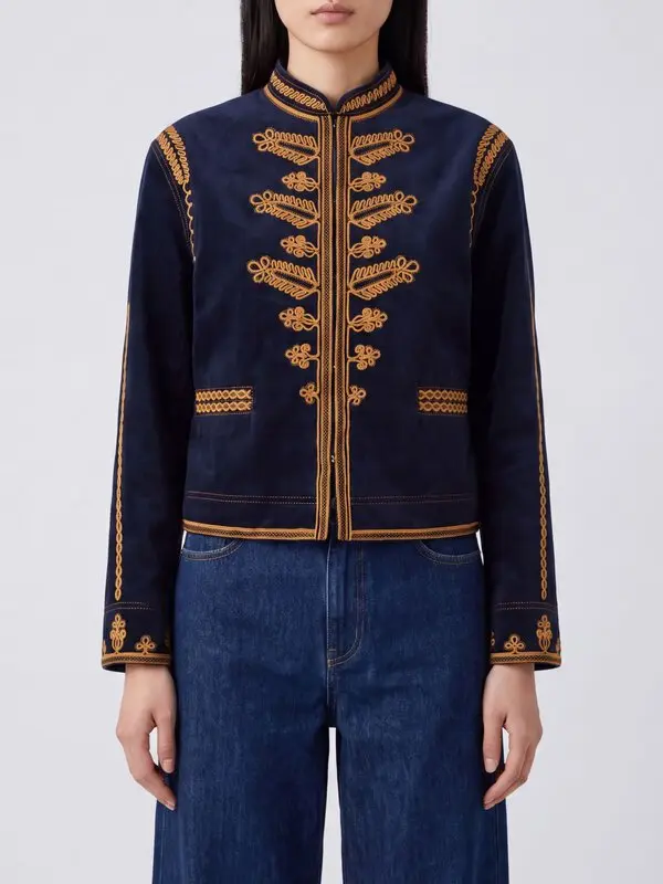 Isabel Marant Étoile Emalia Denim Jacket With A High Neck And Ethnic Embroidery