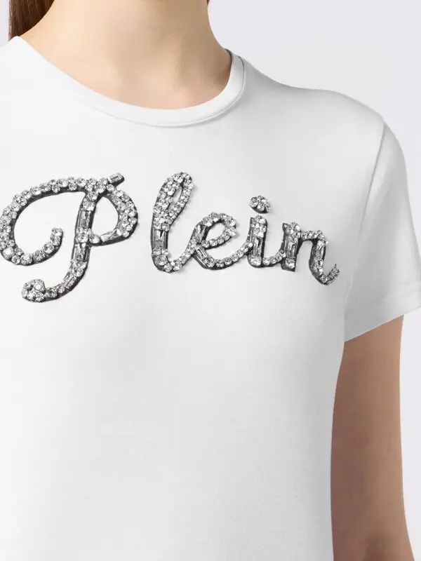 Philipp Plein Slim Fit T-shirt In Cotton With An Embroidered Rhinestone Logo