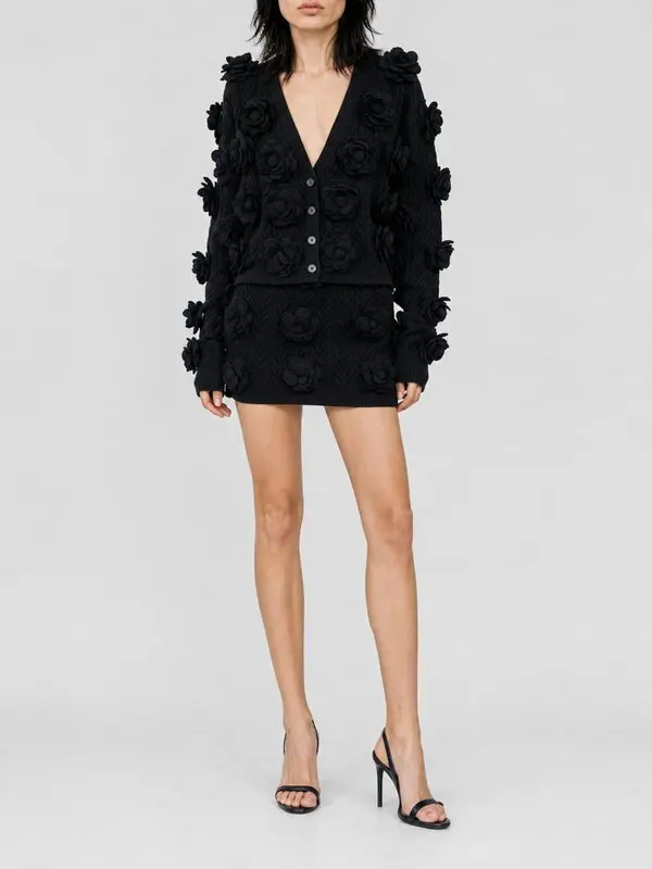 Philipp Plein Wool Blend V-neck Cardigan With Flower Appliqu