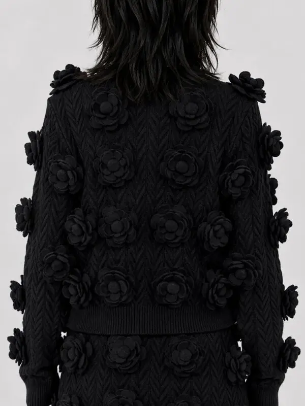 Philipp Plein Wool Blend V-neck Cardigan With Flower Appliqu