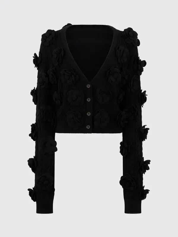 Philipp Plein Wool Blend V-neck Cardigan With Flower Appliqu