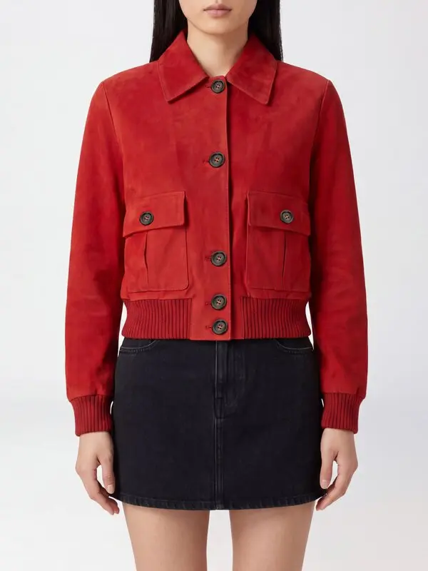 VALSTAR Shirt-style Suede Bomber Jacket With Classic Collar - Red
