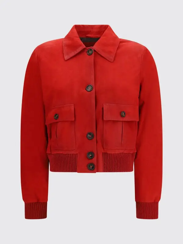 VALSTAR Shirt-style Suede Bomber Jacket With Classic Collar - Red