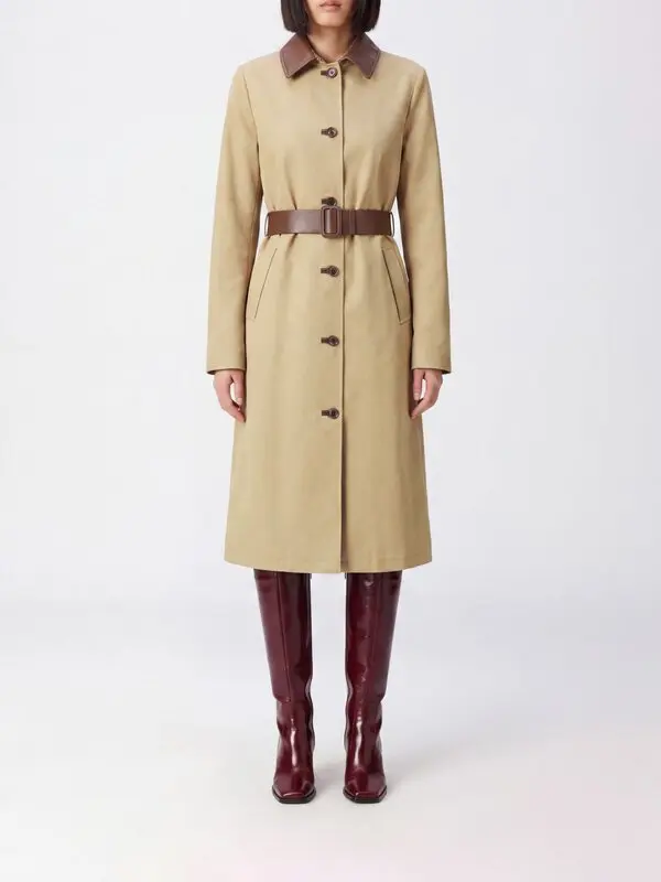 Jacob Cohen Long Single-breasted Cotton Coat With Leather Collar And Belt