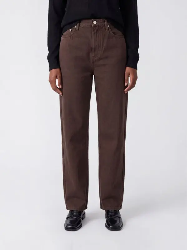 Loulou De Saison Jude High-waisted Wide Leg Cotton Denim Jeans - Brown